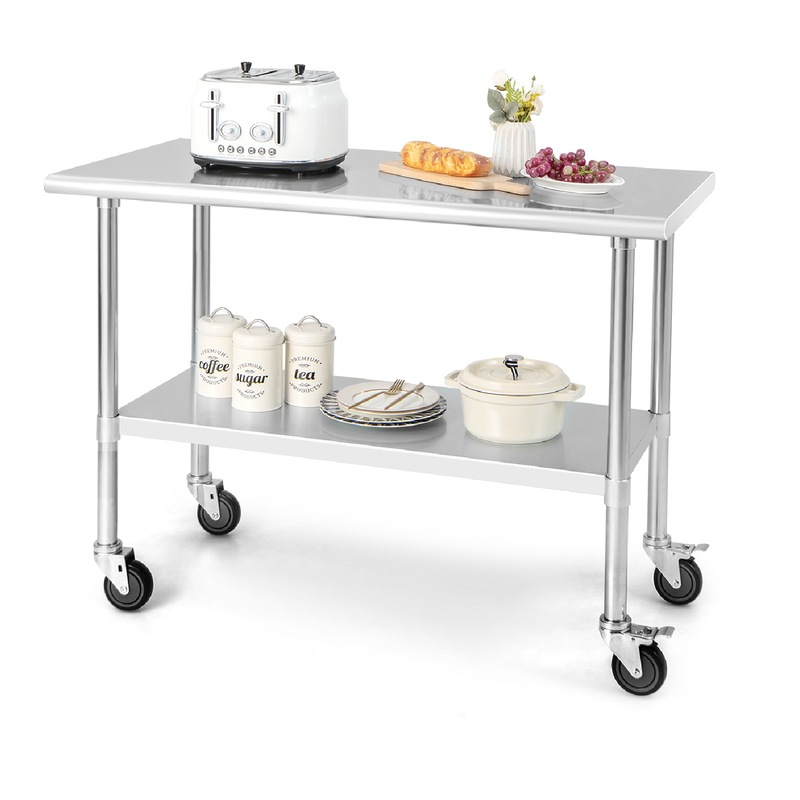 Buy Costway Mobile Food Prep Table Commercial Work Bench Stainless ...