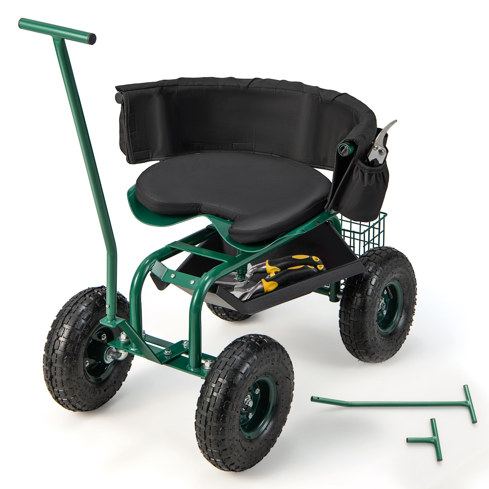 Buy Costway Rolling Garden Cart Garden Workseat w Wheels Tool Tray Wagon Scooter 2 Steering Handles MyDeal