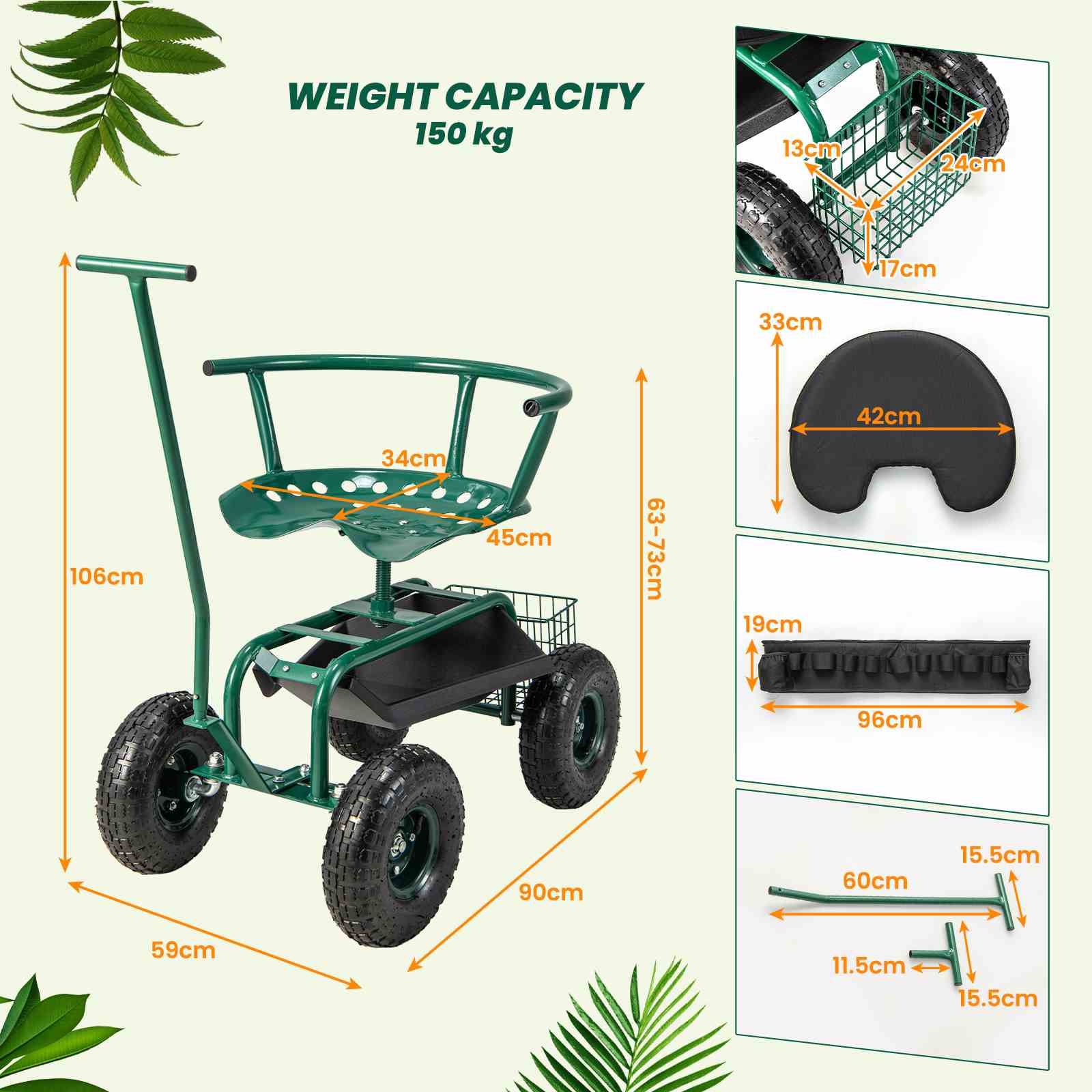 Buy Costway Rolling Garden Cart Garden Workseat w Wheels Tool Tray Wagon Scooter 2 Steering Handles MyDeal