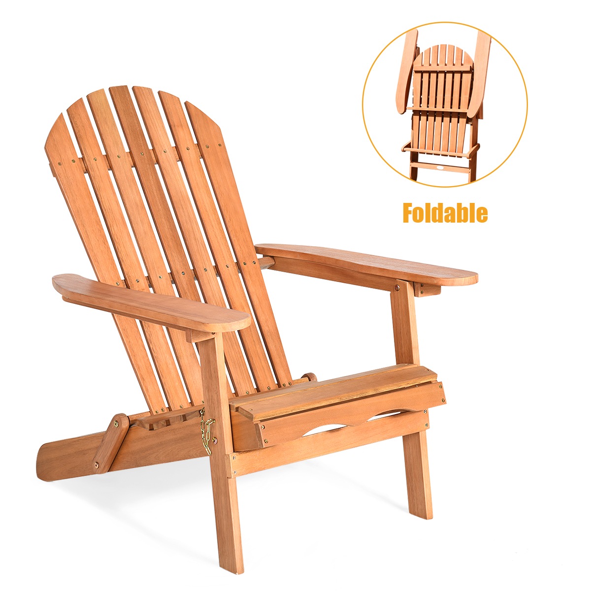 Buy Costway Wood Adirondack Chair Foldable Sun Lounge Outdoor Recliner ...