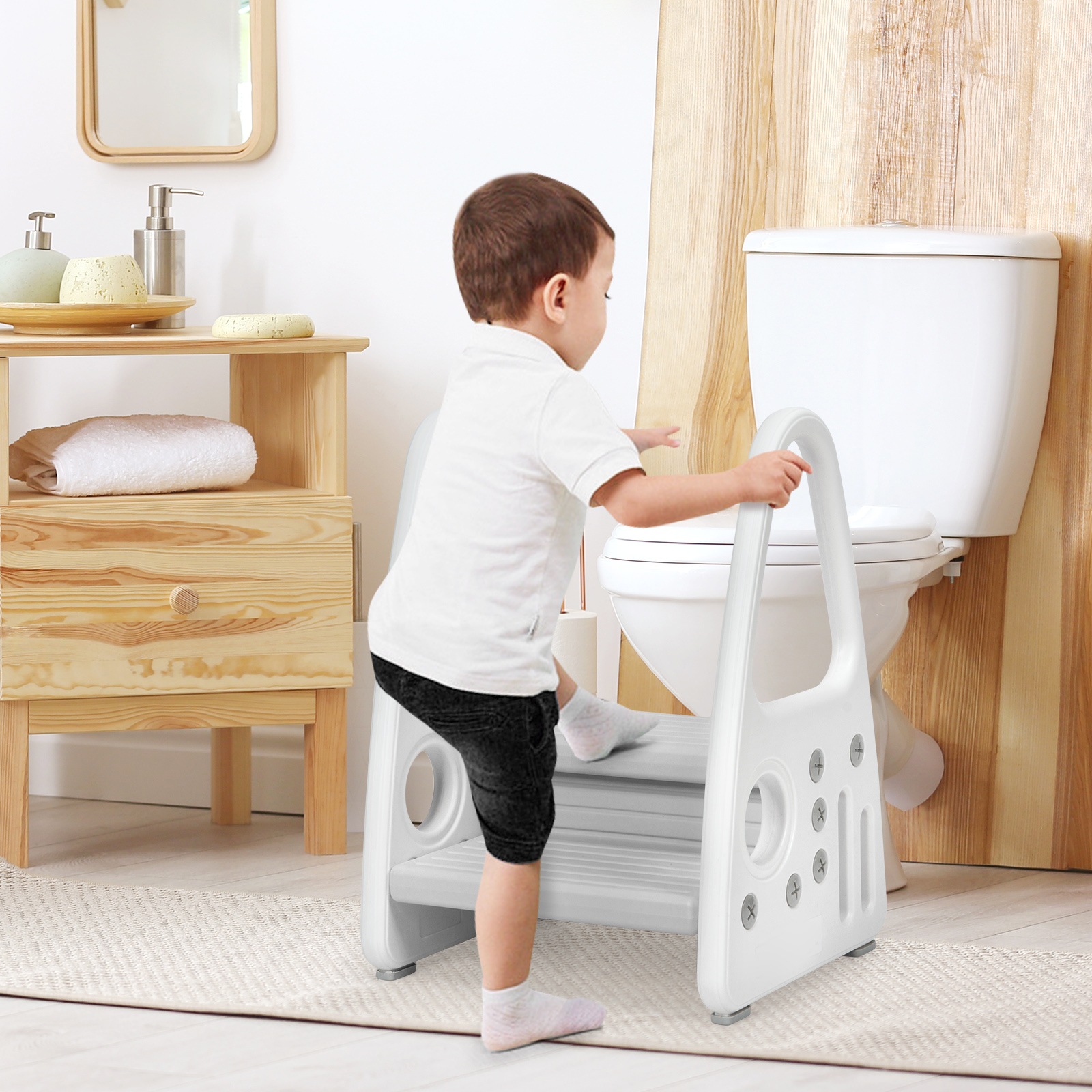 Costway 50kg Portable Step Stool 2 Tier Step Ladder ren Chair w security Handles for Toilet Potty Training Bathroom Kitchen Green