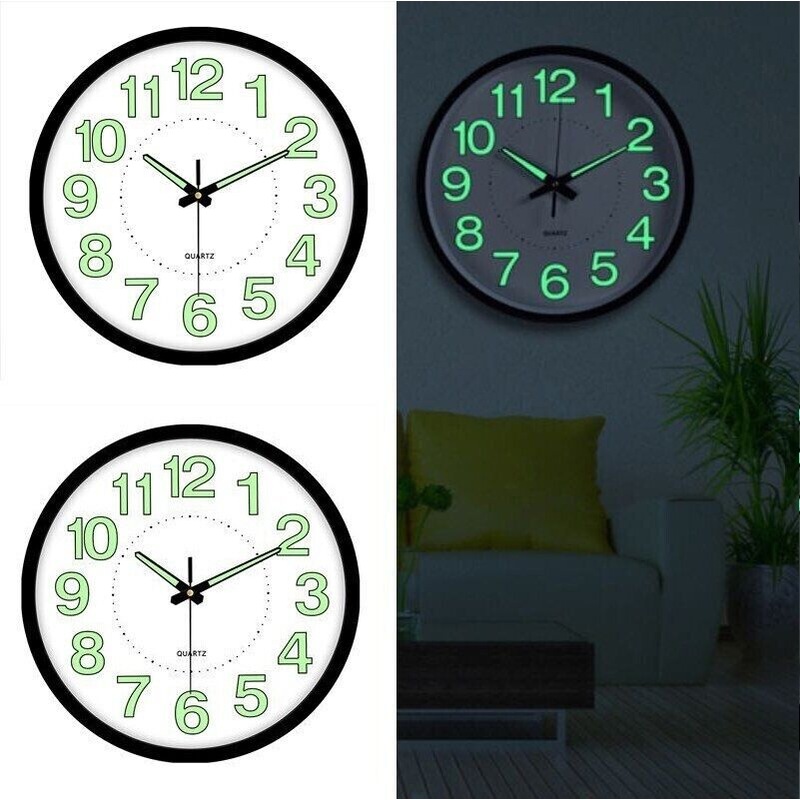 Buy 12'' Luminous Wall Clock Glow In The Dark Silent Quartz Indoor Home ...