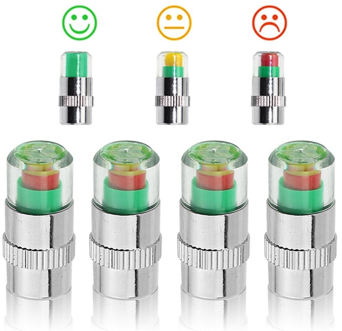 Buy 4 Car Tyre Pressure Monitor Valve Stem Light Caps 3 Color Sensor ...