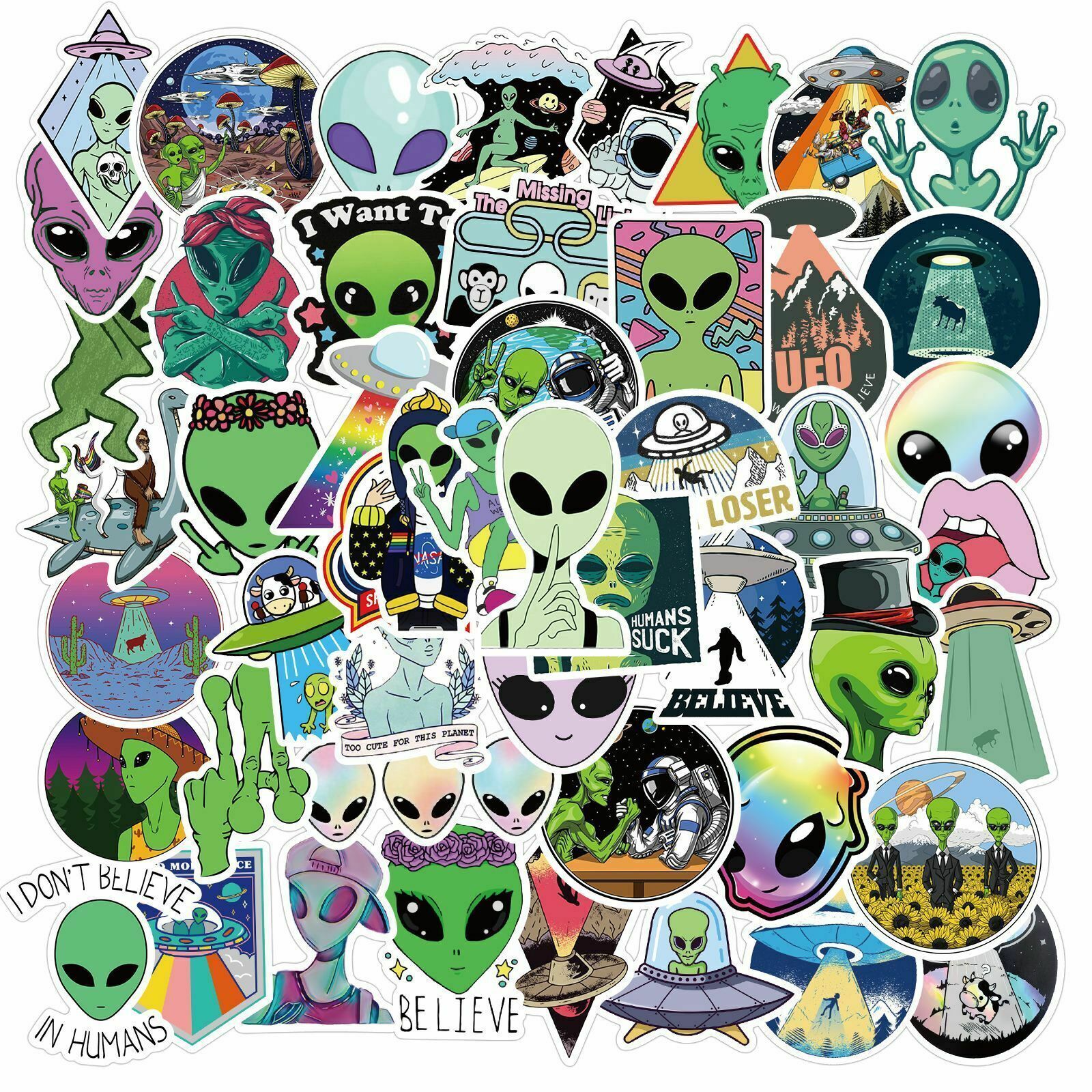Buy 50pcs E.T UFO Alien Vinyl Decal Stickers Mix Laptop Waterproof ...