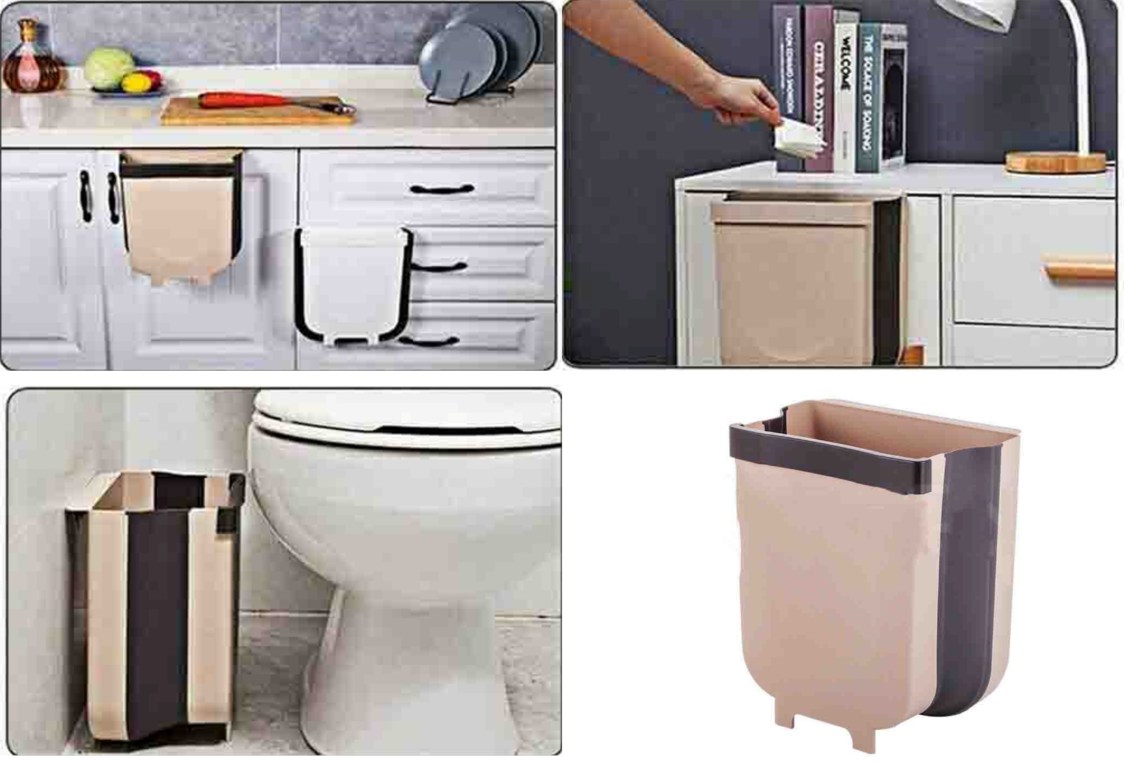Buy Brown Wall Mounted Foldable Waste Bin Door Cupboard Hanging Trash ...