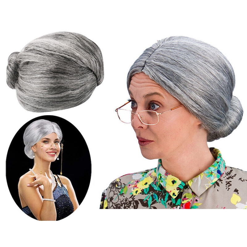 Buy Grandma Wig Old Lady Woman Grey Silver Granny Mother Dress Up