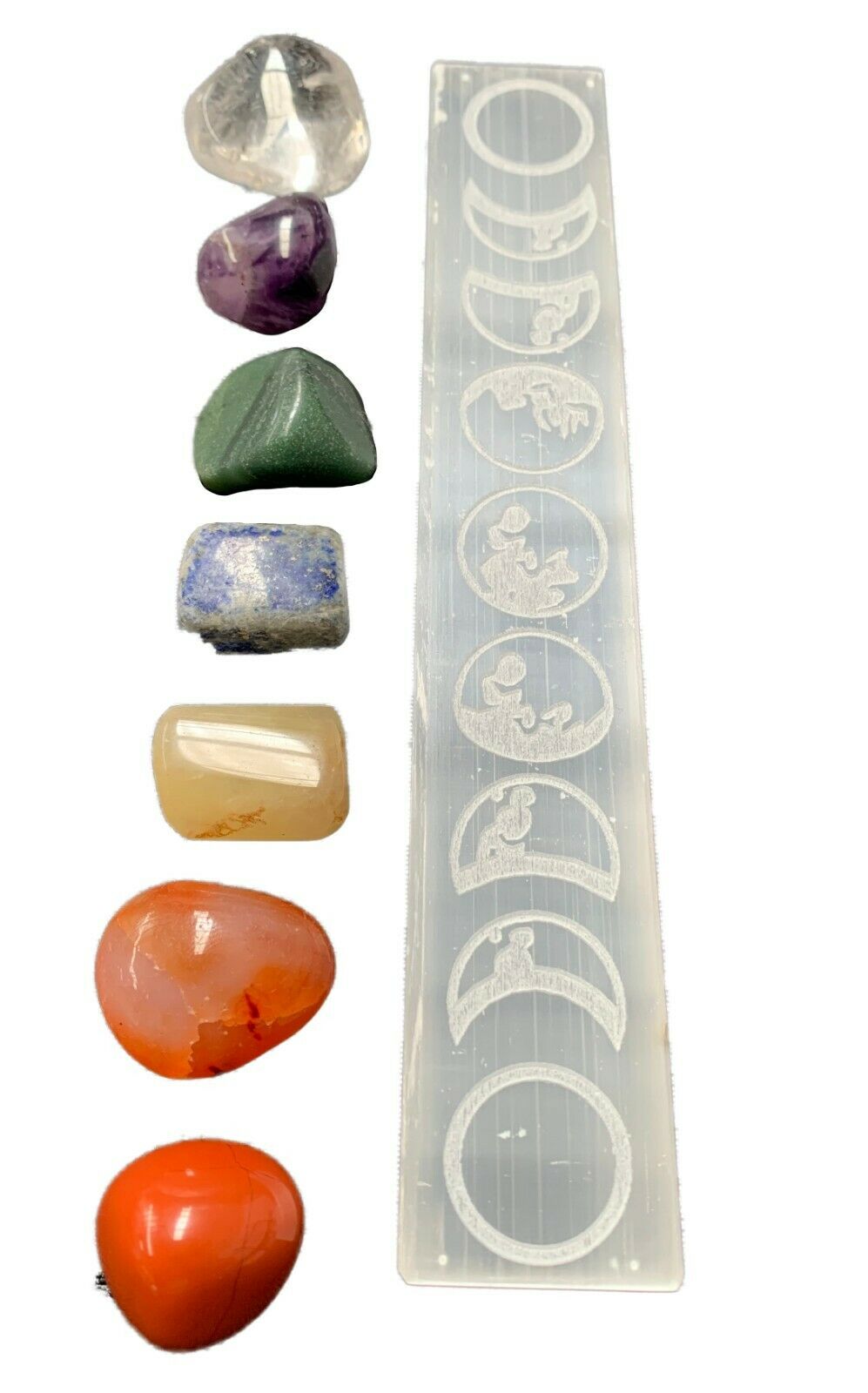 Buy Moon Phases Selenite Crystal Charging Plate 7 Pieces Tumbled