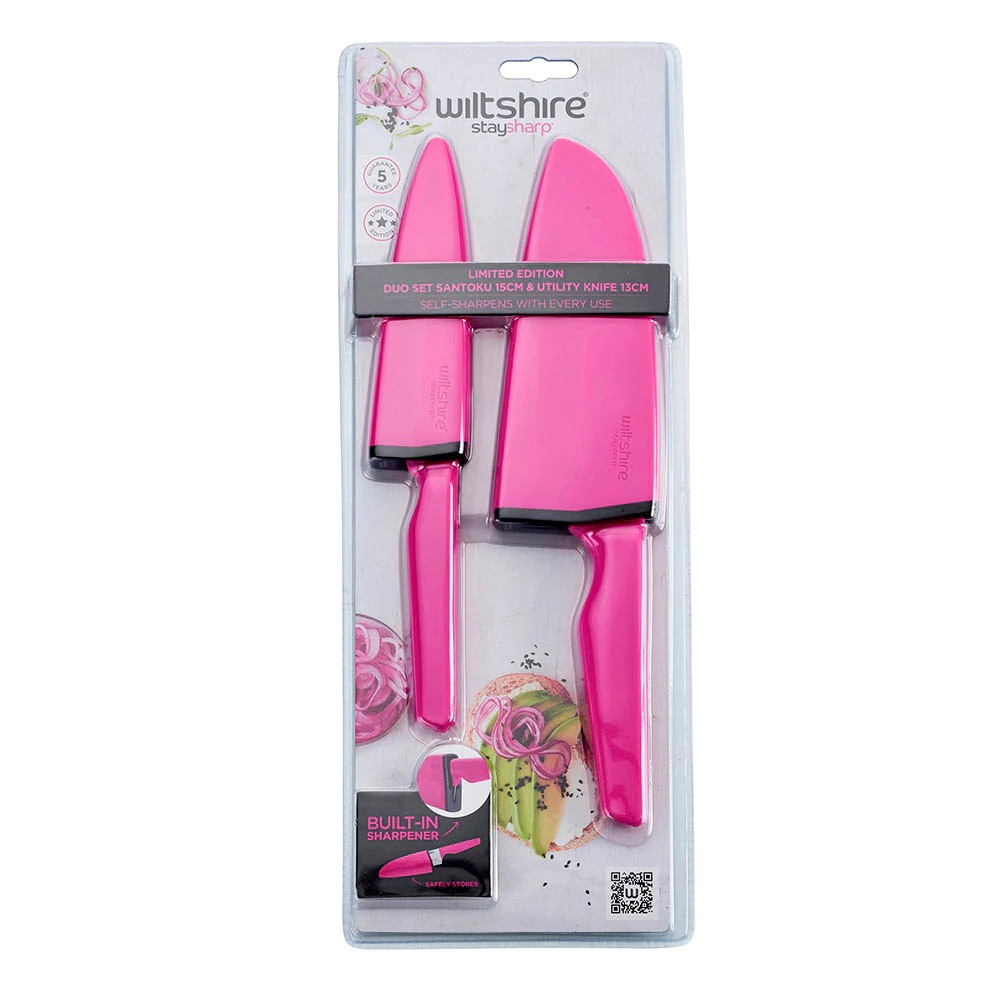 Buy Staysharp Pink Duo Set Santoku & Utility Knife 2 Piece Self ...