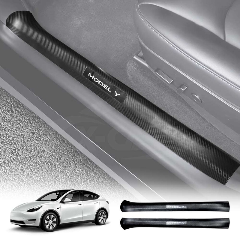 Buy Carbon Fiber Style Front Door Sill Protector for Tesla Model Y 2021 ...
