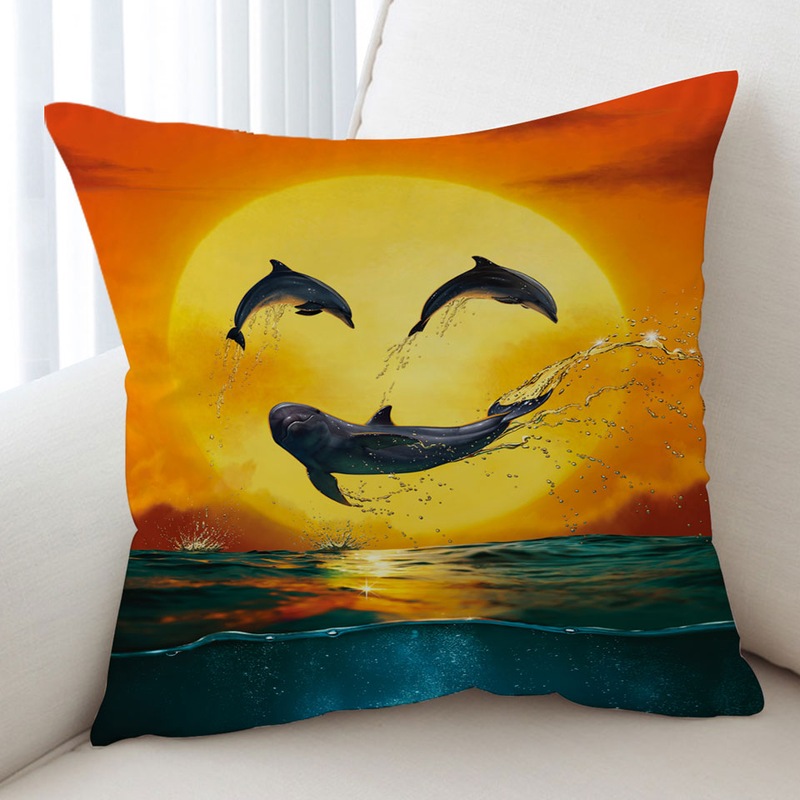 Buy Animal Art Ocean Sun Dolphin Smiley Face Cushion - MyDeal