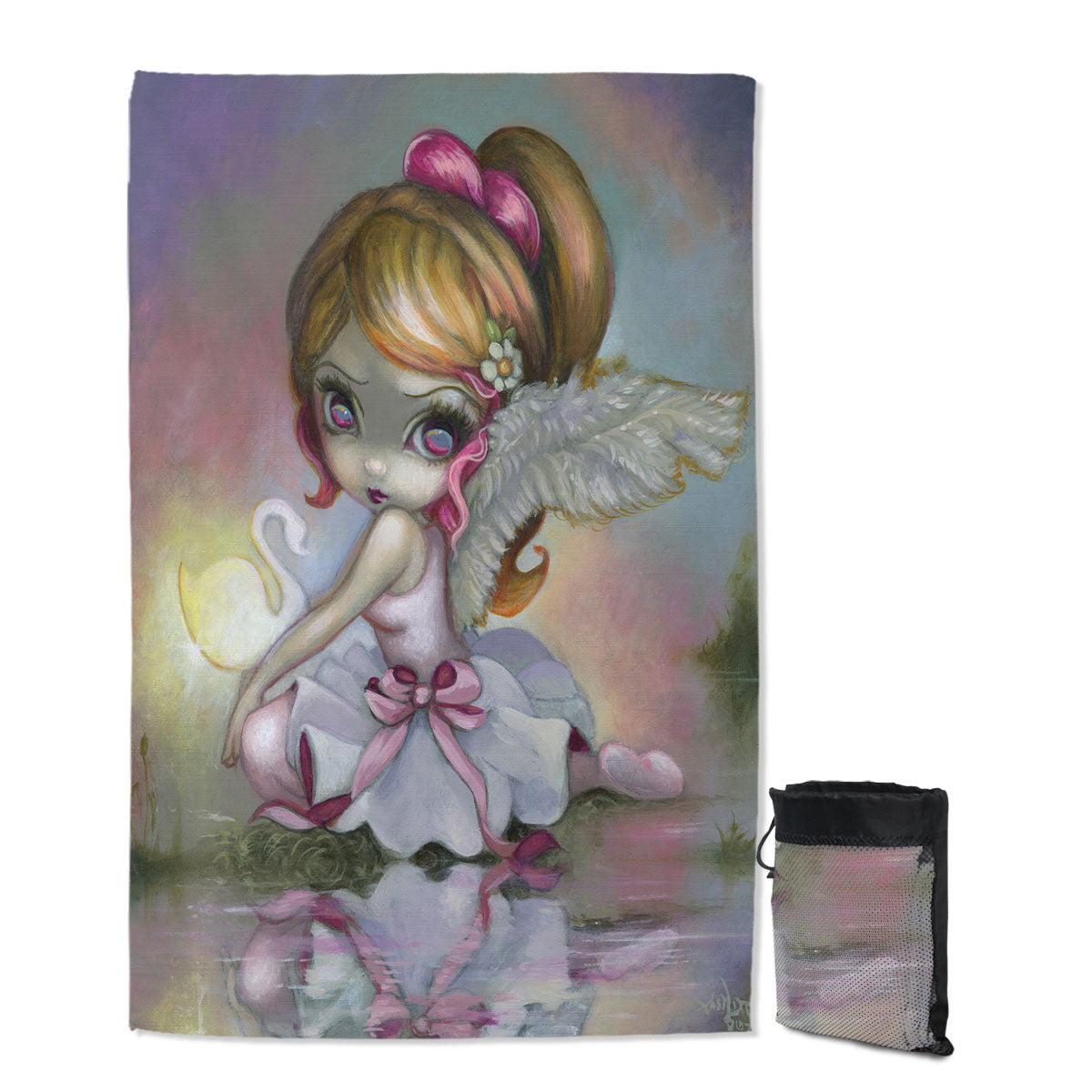 Buy Art Painting Swan Lake White Swan Ballerina Girl Quick Dry Beach Towel - MyDeal Australia