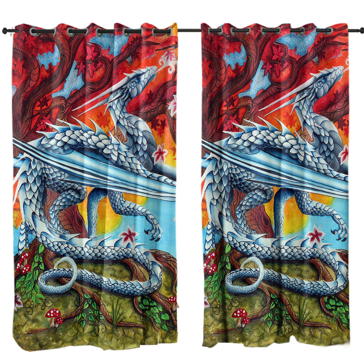 Buy Autumn Tree vs the Winter Ice Dragon Curtain - Single / Set of Two - MyDeal Australia