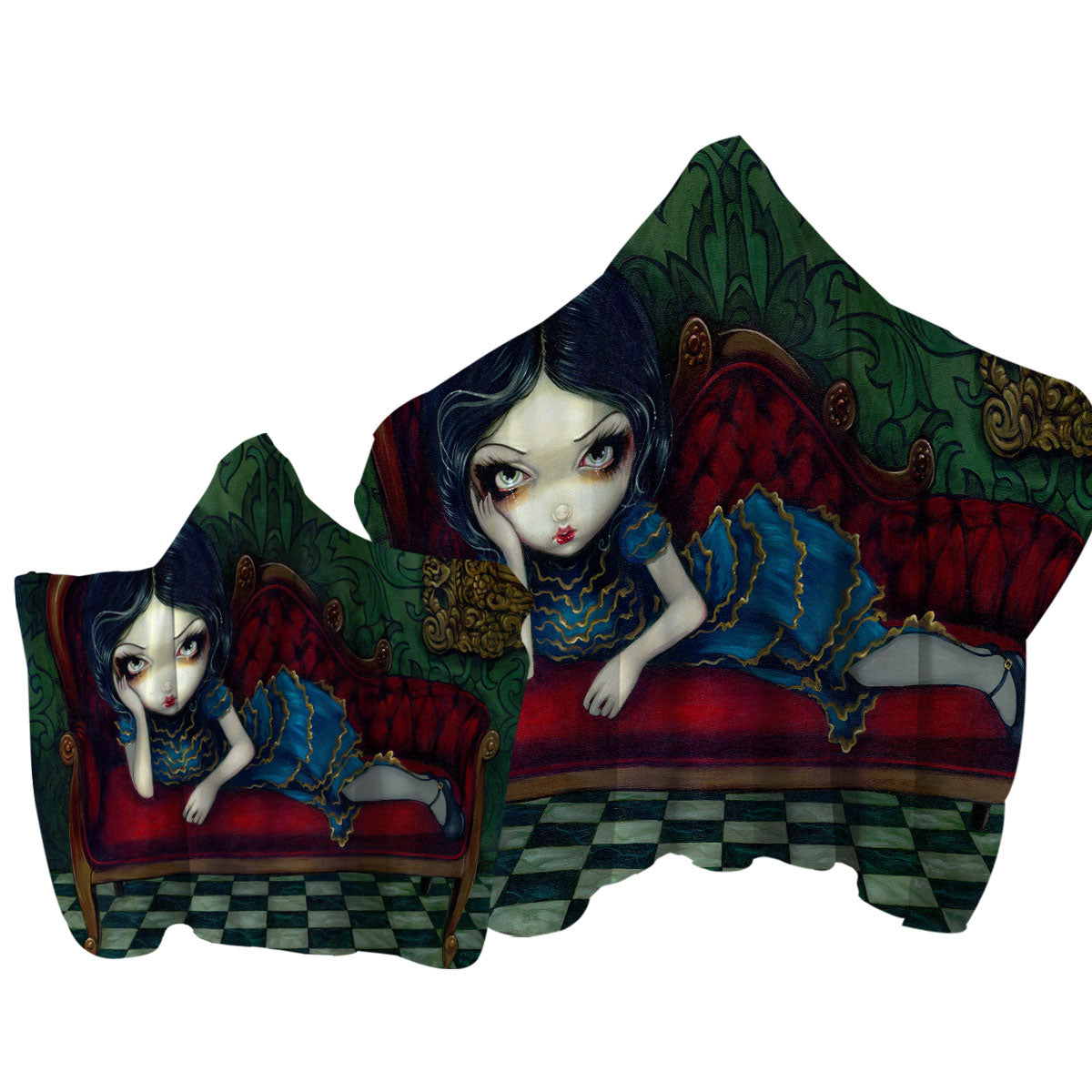 Buy Beautiful Gothic Girl Reclining on the Scarlet Sofa Towel with Hood ...