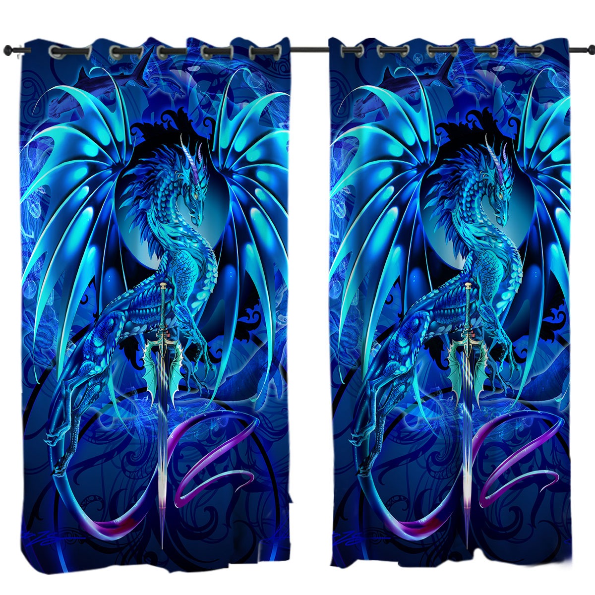Buy Blue Fantasy Weapon Dragon Sword Sea Blade Curtain - Single / Set ...