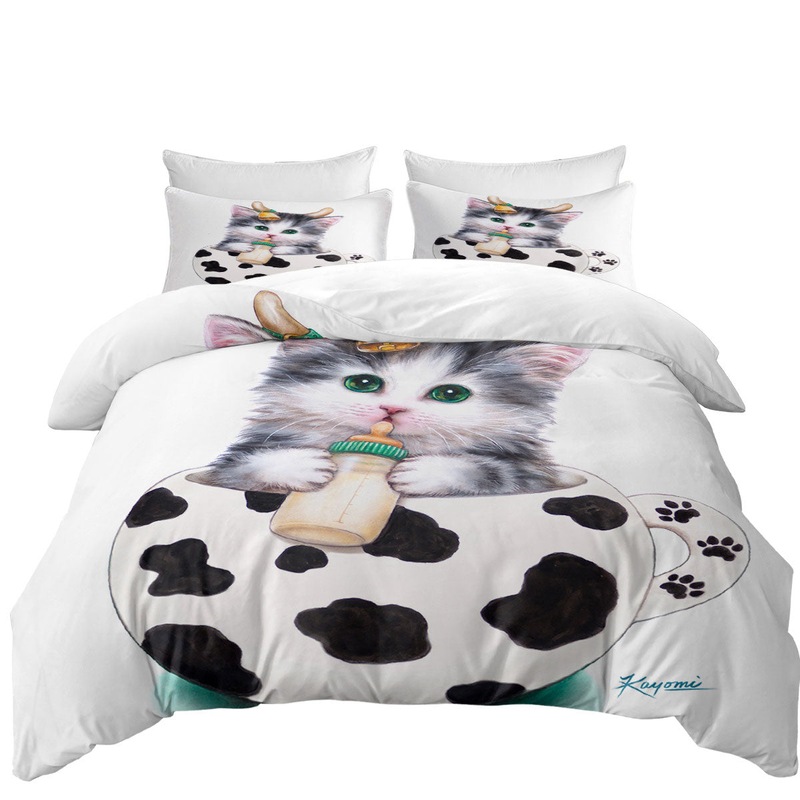 Buy Cat Art Drawings the Cute Cup Kitty Cow Quilt Cover - MyDeal