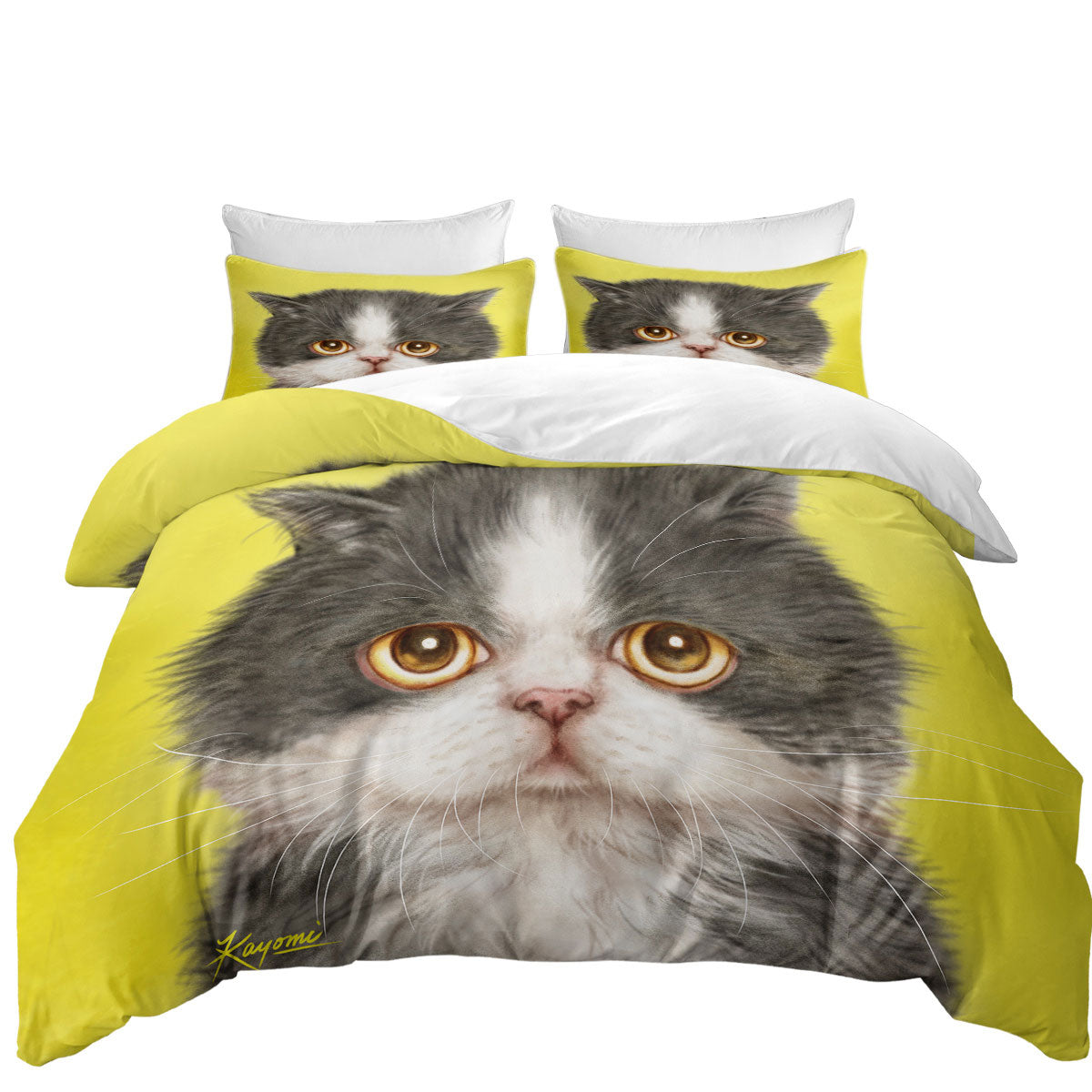 Buy Cats Cute Faces Drawings Sad Grey Kitten Quilt Cover - MyDeal Australia