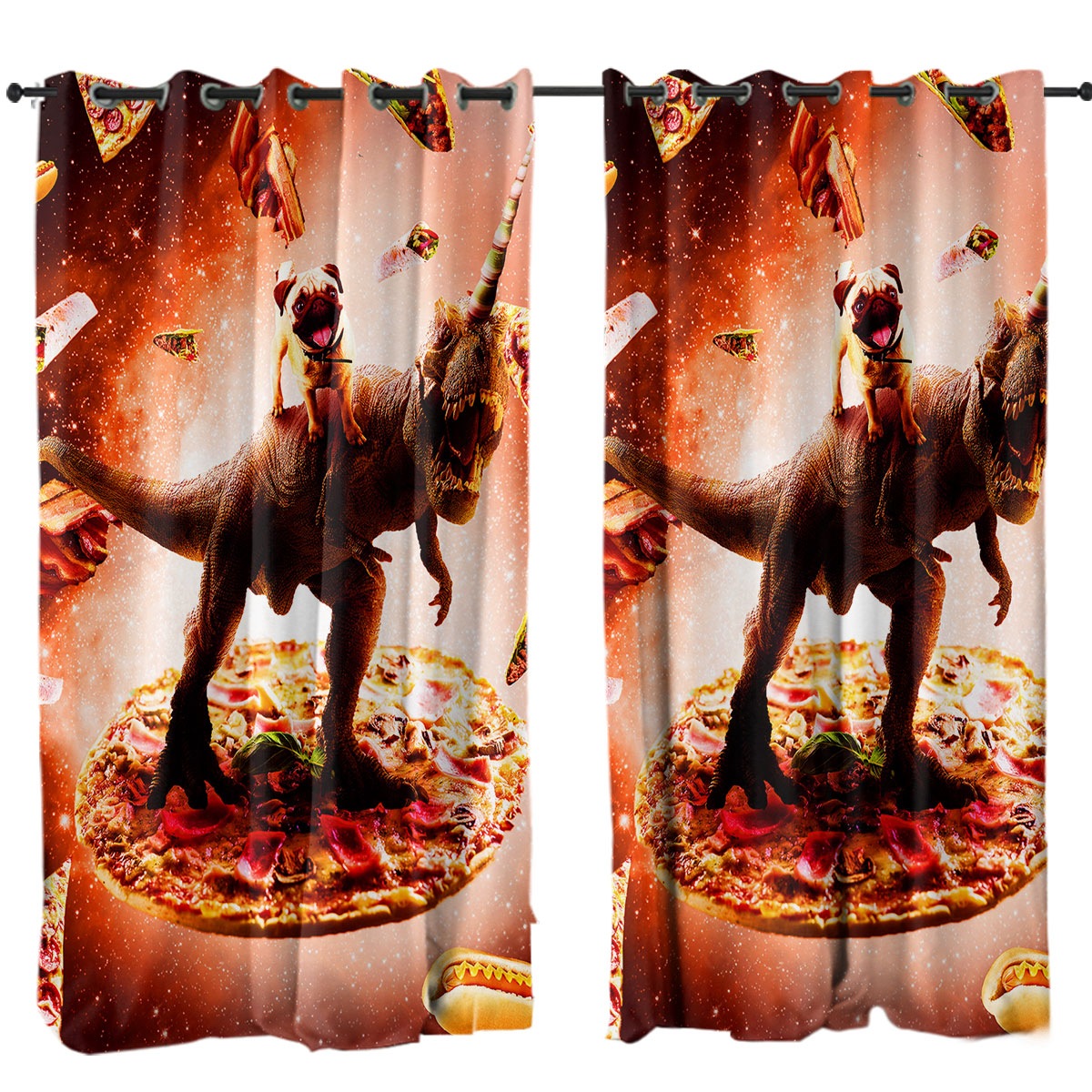 Buy Cool and Crazy Outer Space Pug Riding Dinosaur Unicorn Curtain ...