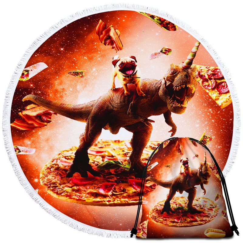 Buy Cool and Crazy Outer Space Pug Riding Dinosaur Unicorn Round Beach ...