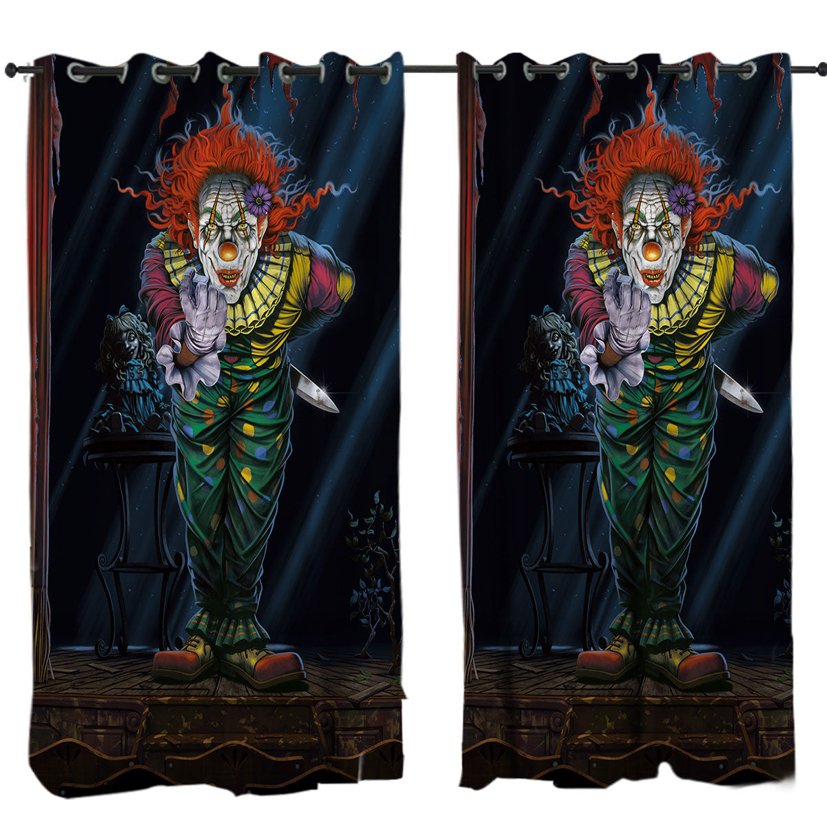 Buy Cool Art Scary Surprise Clown Curtain - Single / Set of Two ...