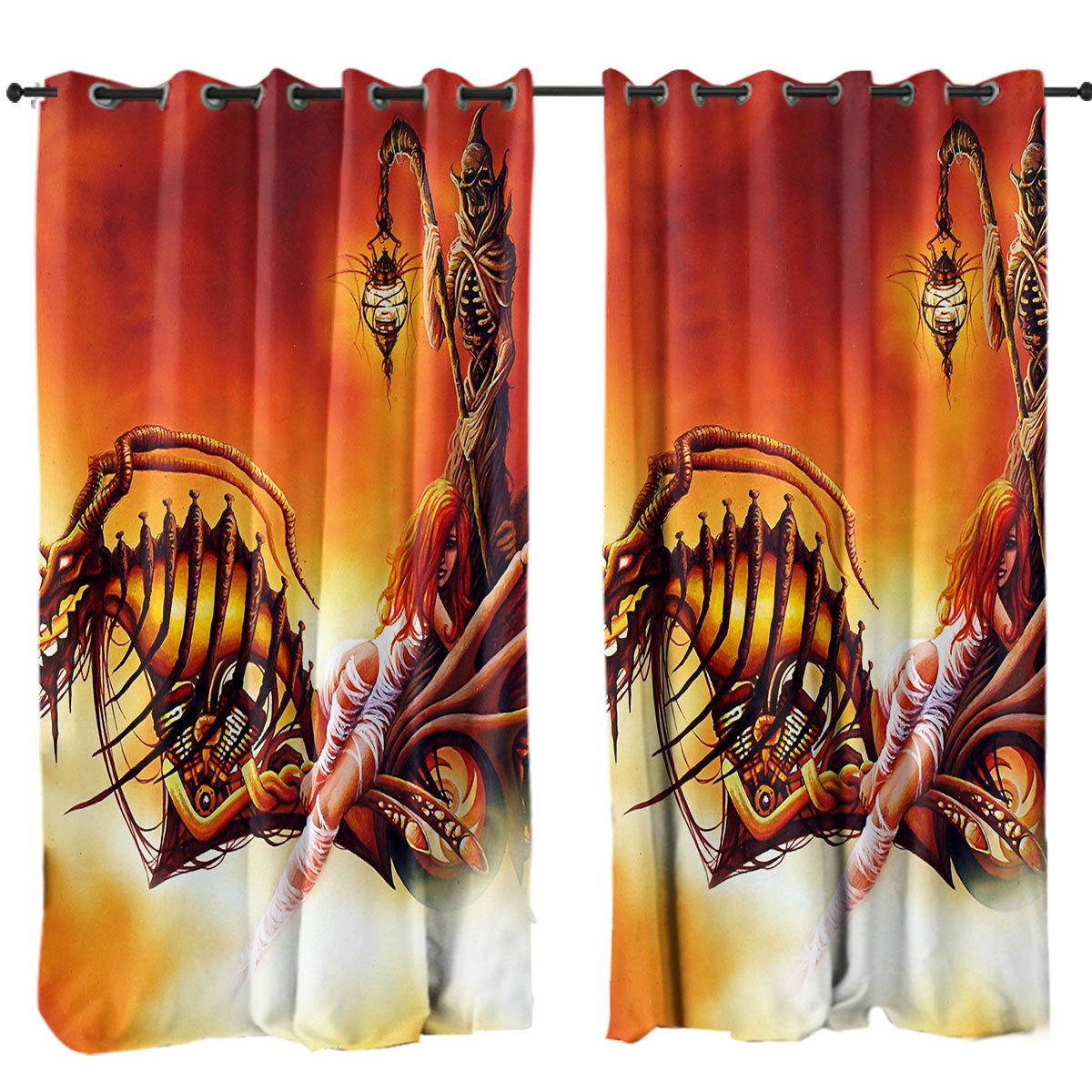 Buy Cool Art the Death Ferryman Dragon Motorcycle and Girl Curtain ...