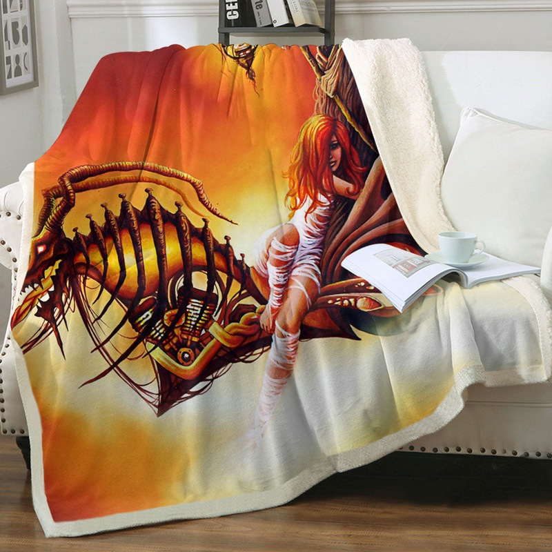 Buy Cool Art the Death Ferryman Dragon Motorcycle and Girl Throw ...