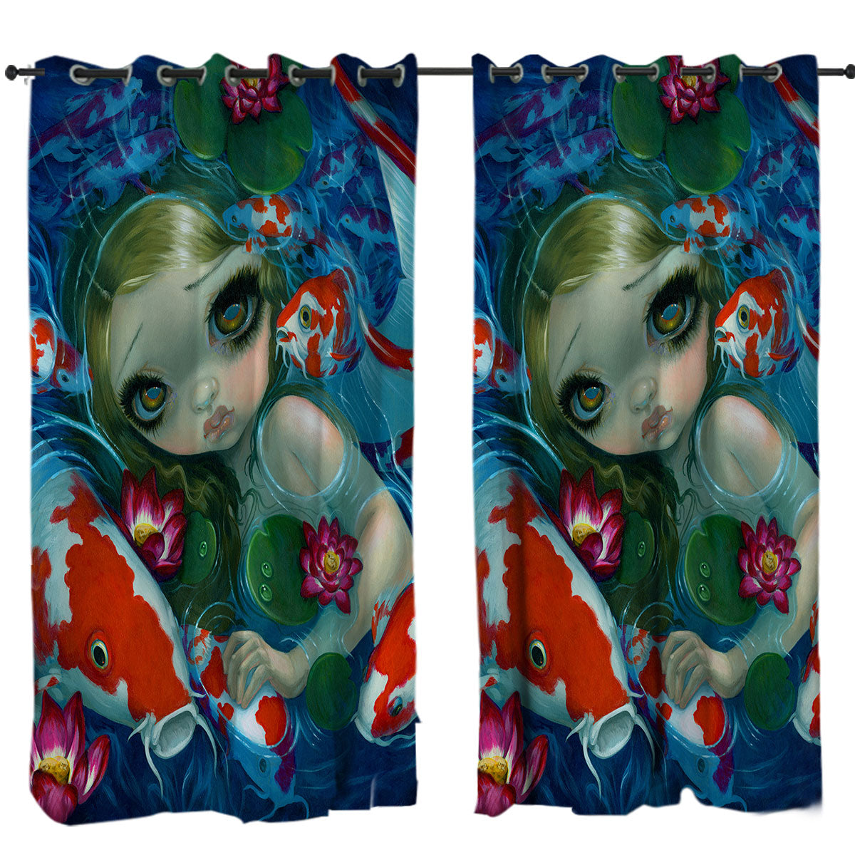 Buy Cool Fantasy Art Swimming with Koi Mermaid Curtain - Single / Set ...