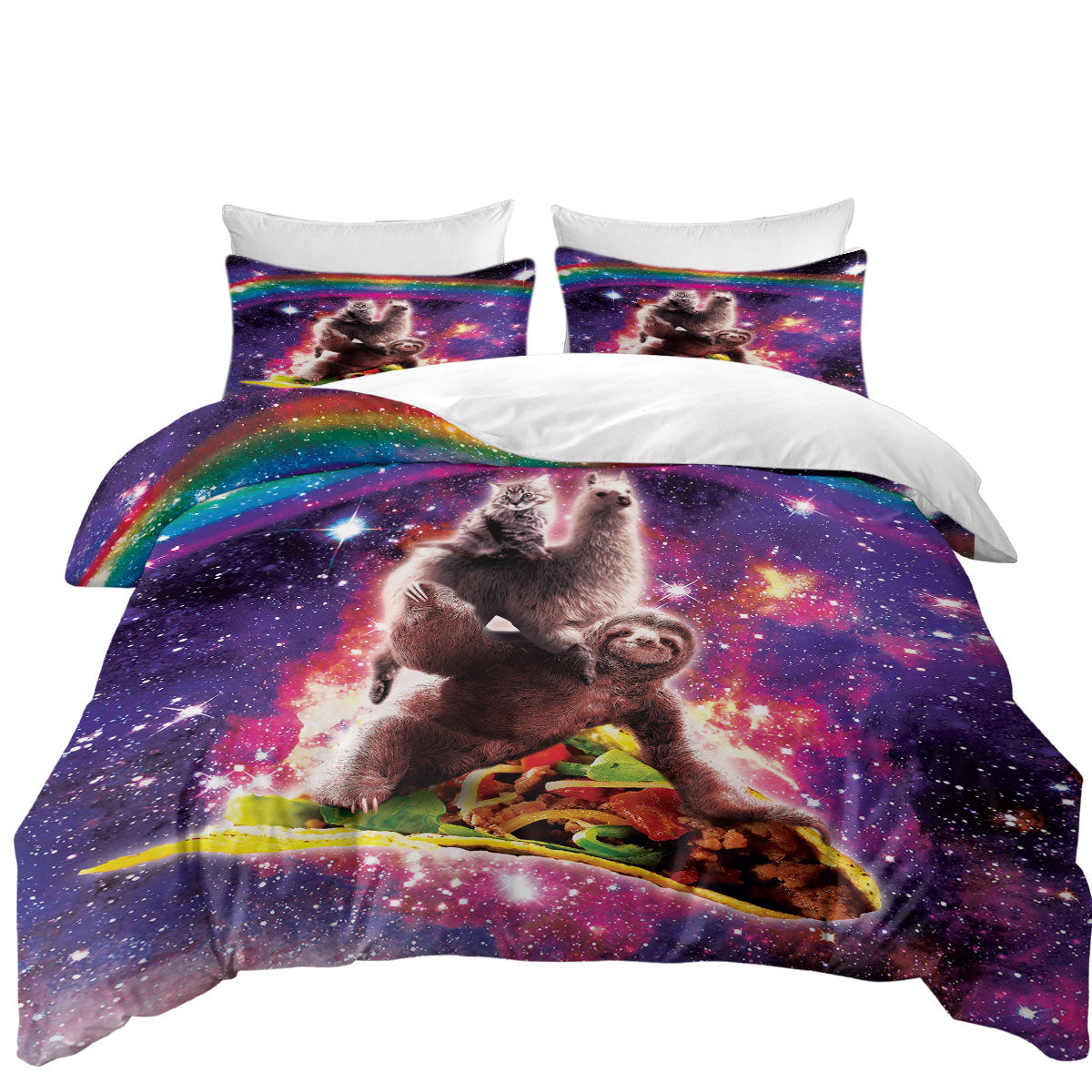 Buy Cool Funny Crazy Art Space Cat Llama Sloth Riding Taco Quilt Cover ...