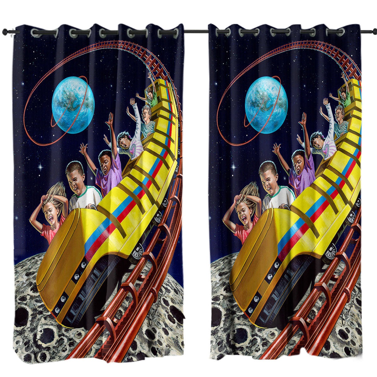 Buy Cool Funny Kids Roller Coaster to the Moon Curtain - Single / Set ...