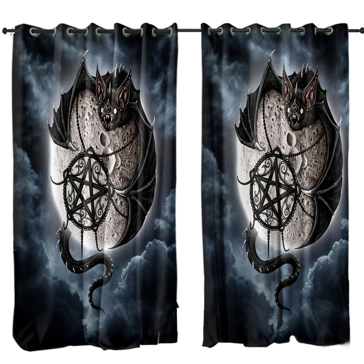 Buy Cool Gothic Bat Art Full Moon Curtain - Single / Set of Two ...