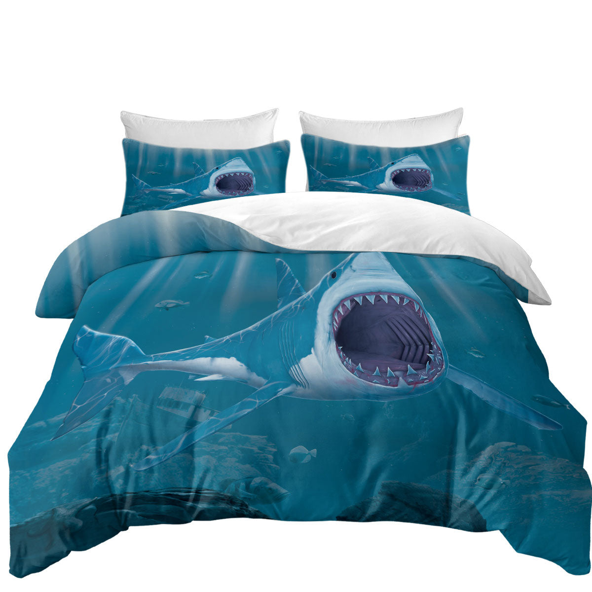 Buy Cool Scary Marine life Art Shark Bite Quilt Cover - MyDeal Australia