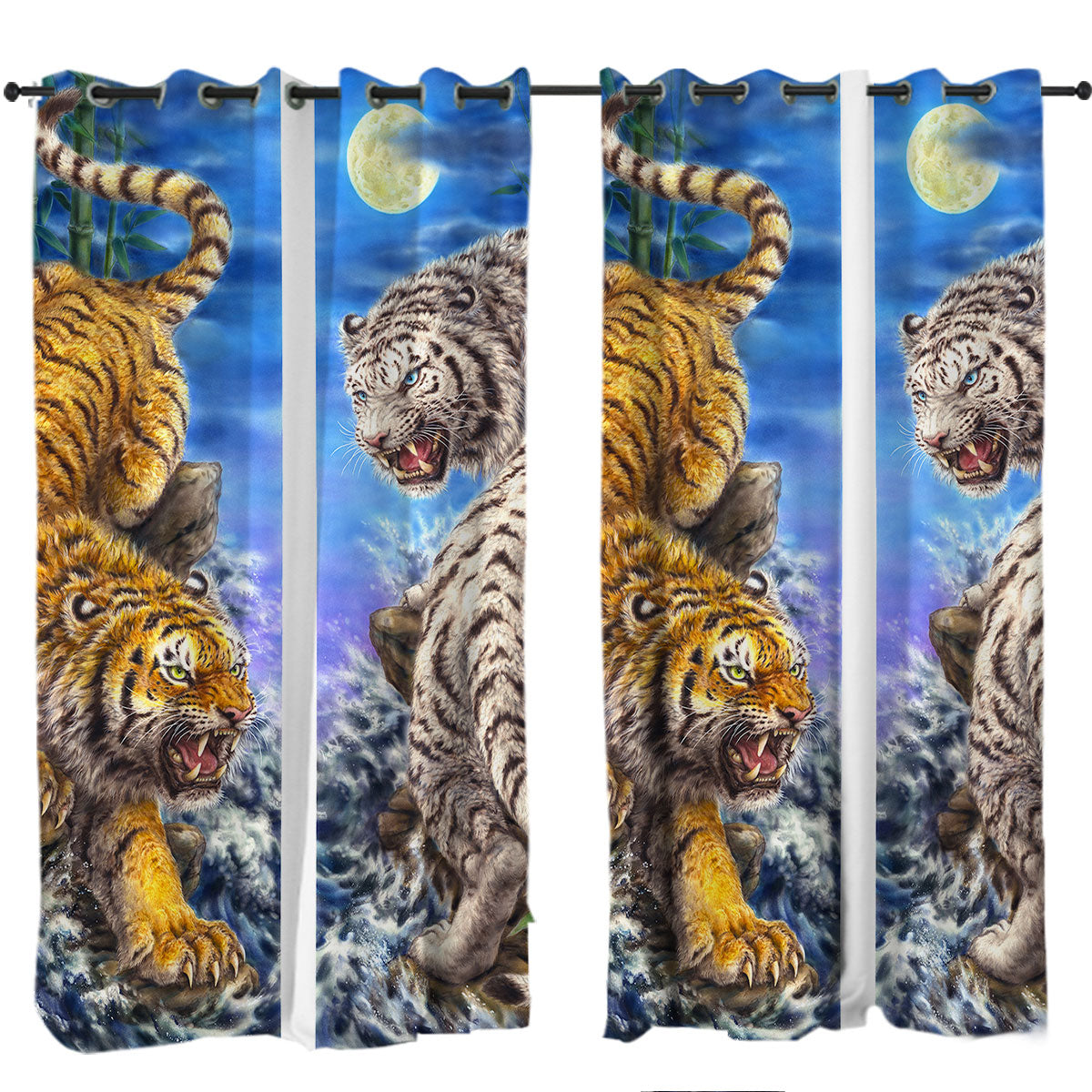 Buy Cool Yin and Yang Orange Tiger vs White Tiger Curtain - Single ...