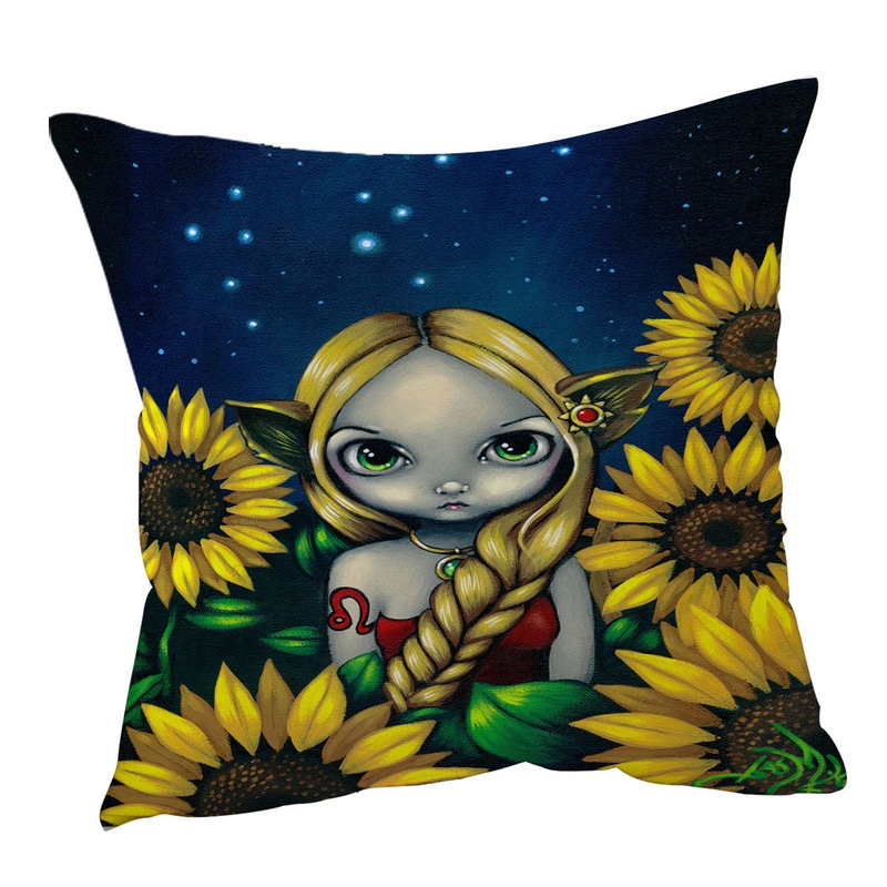 Buy Cool Zodiac Art Leo Sunflower Night Elf Girl Cushion Cover - MyDeal