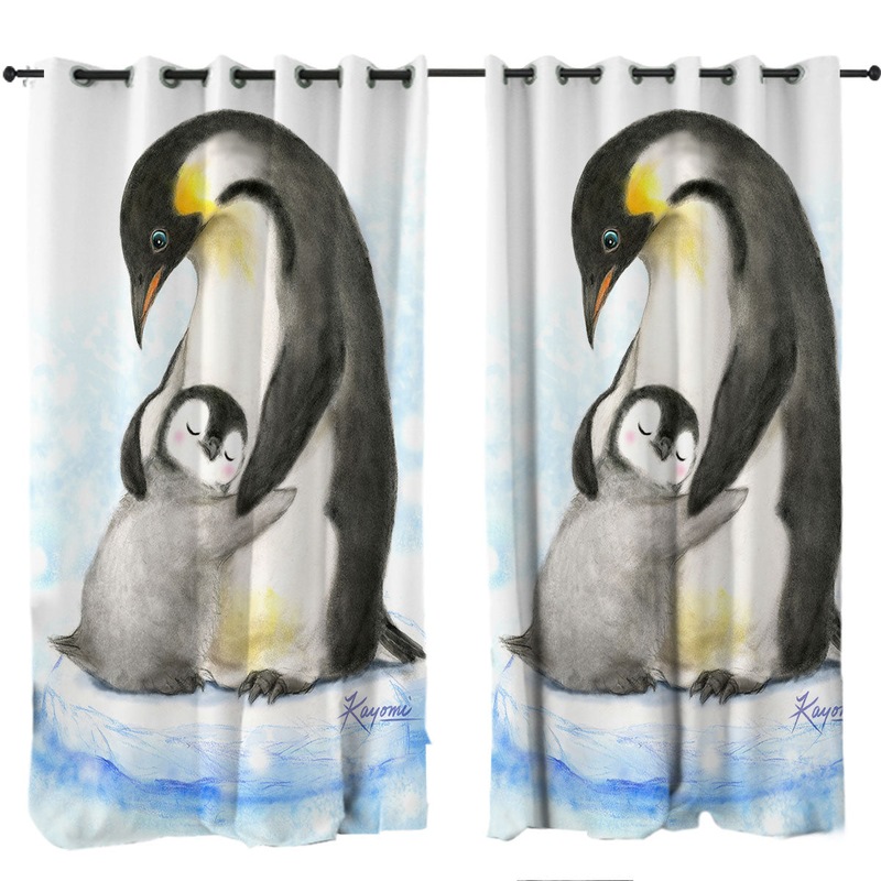 Buy Cute Animal Art Drawings Penguins Hug Curtain - Single / Set of Two ...