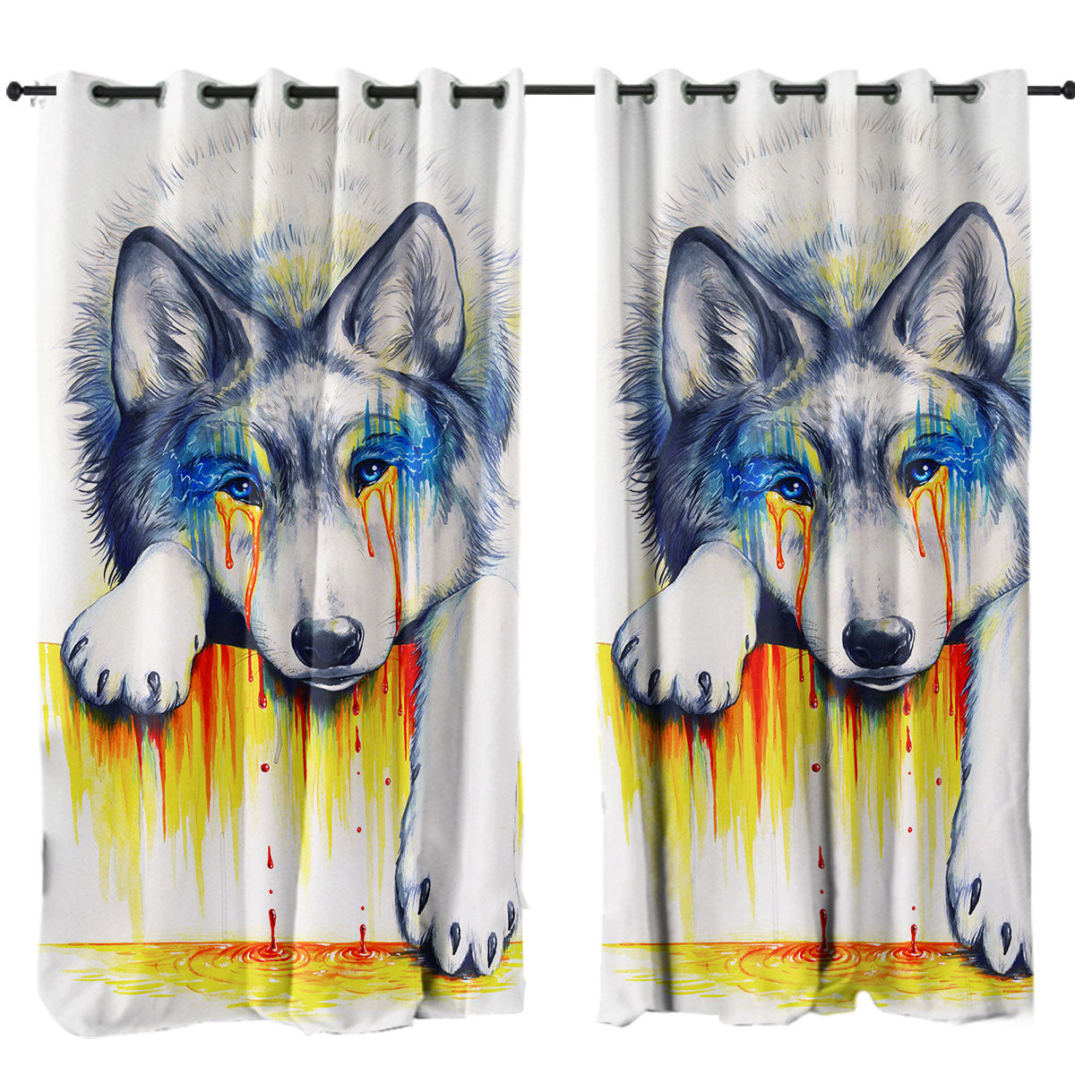 Buy Cute Animal Drawing Drowning in Tears Wolf Cub Curtain - Single ...