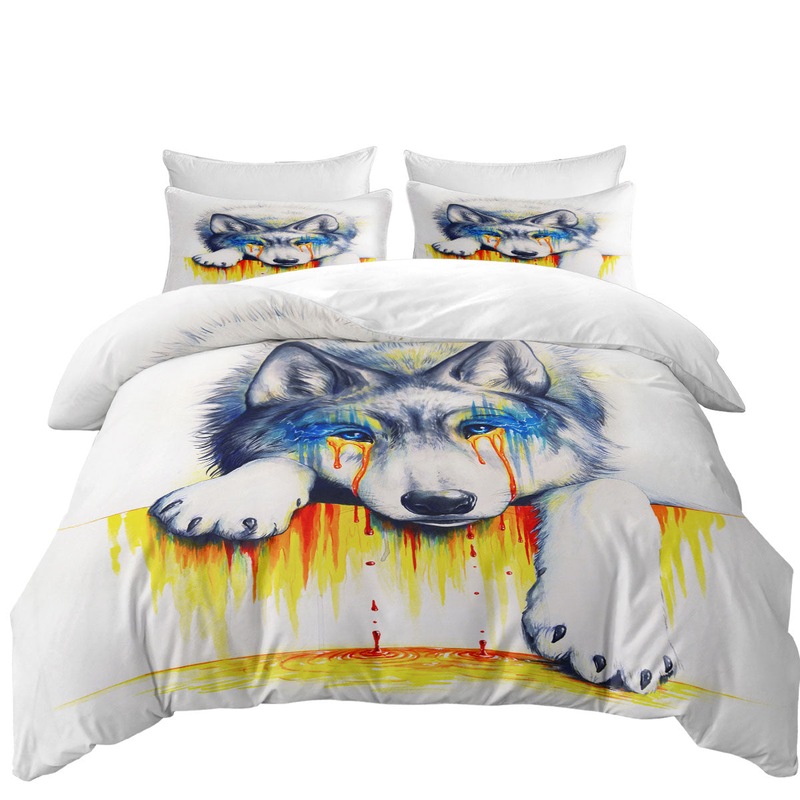 Buy Cute Animal Drawing Drowning in Tears Wolf Cub Quilt Cover - MyDeal
