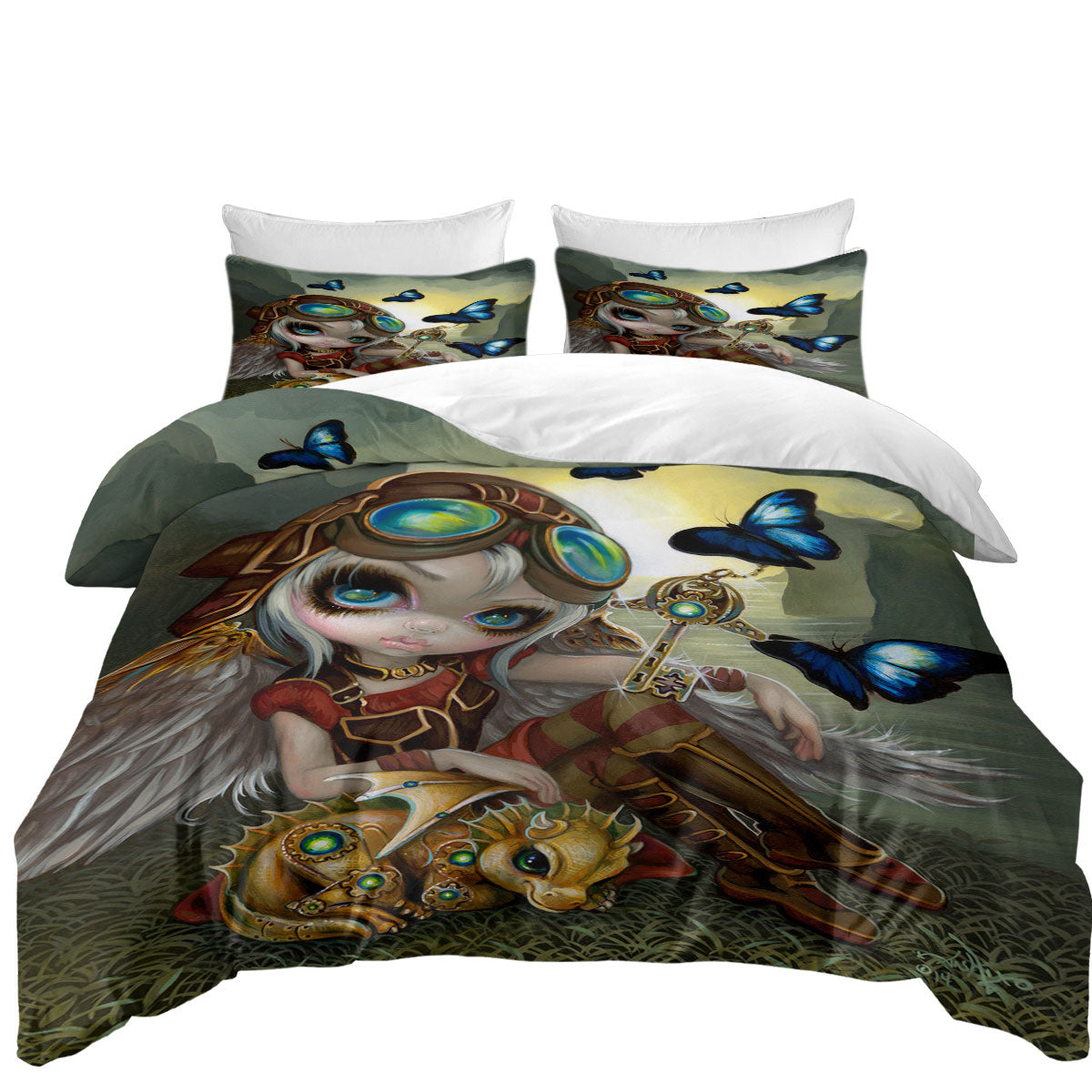 Buy Cute Fantasy Art Angel and Clockwork Dragonling Quilt Cover ...