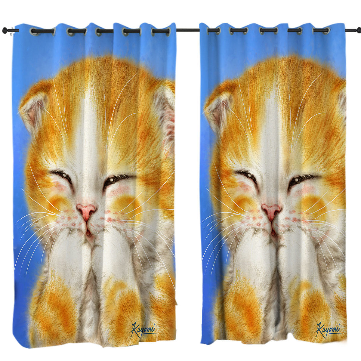 Buy Cute Kids Designs Adorable Shy Ginger Cat Curtain - Single / Set of ...
