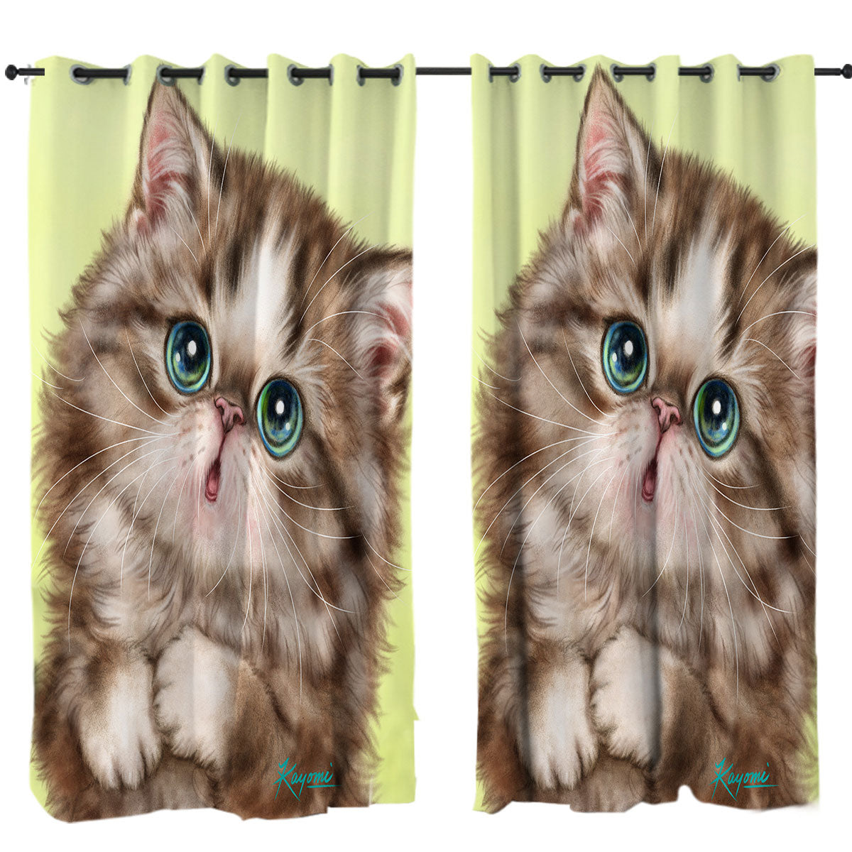 Buy Cute Kittens Drawings Brown Tabby Kitty Cat Curtain - Single / Set ...