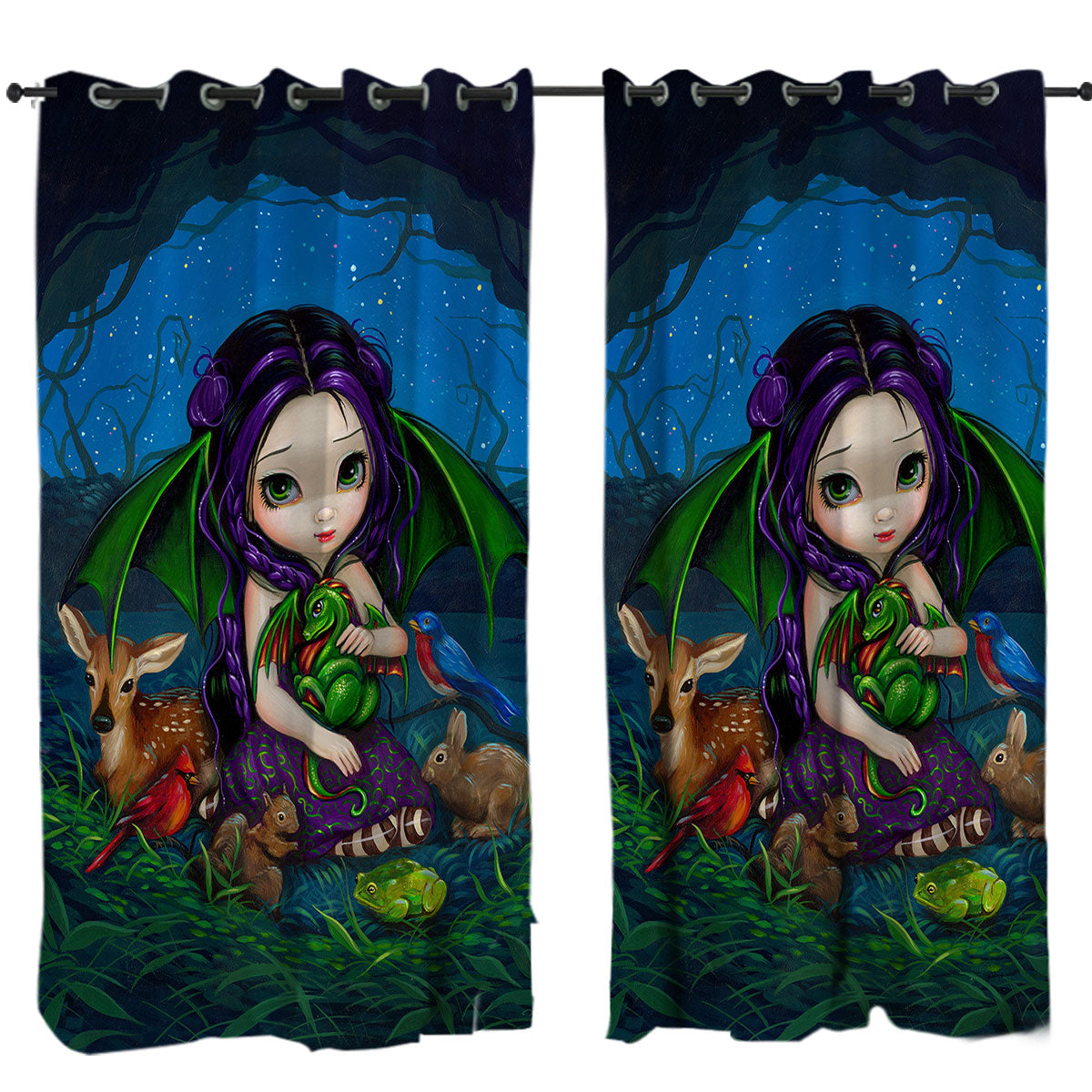 Buy Dragonling Garden Cute Fairy with Animal Friends Curtain - Single ...