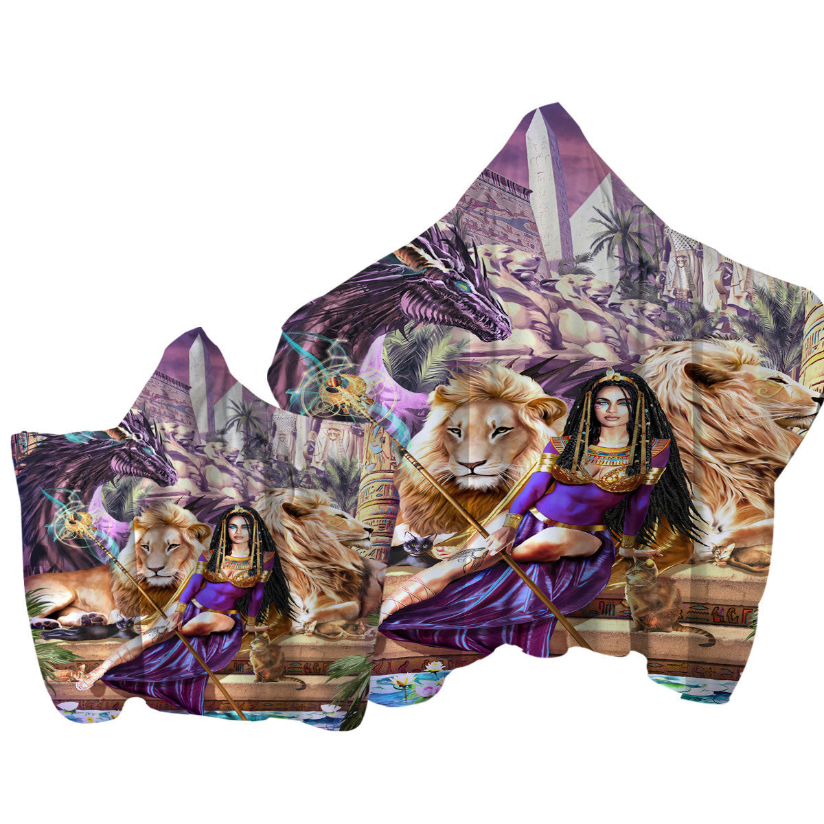 Buy Egyptian Art Lions Dragon and Princess Cleopatra Towel with Hood ...