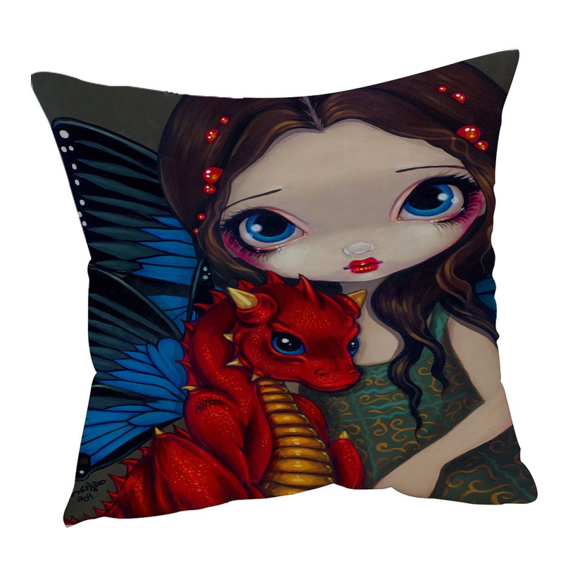Buy Fantasy Art Girl and Baby Red Dragon Cushion Cover - MyDeal