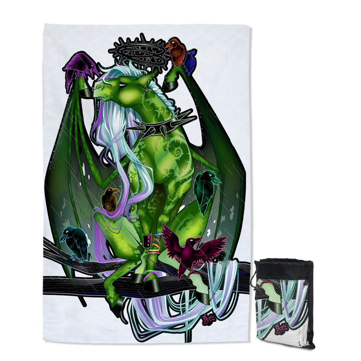 Buy Fantasy Art Green Dragon and Crows Quick Dry Beach Towel - MyDeal ...