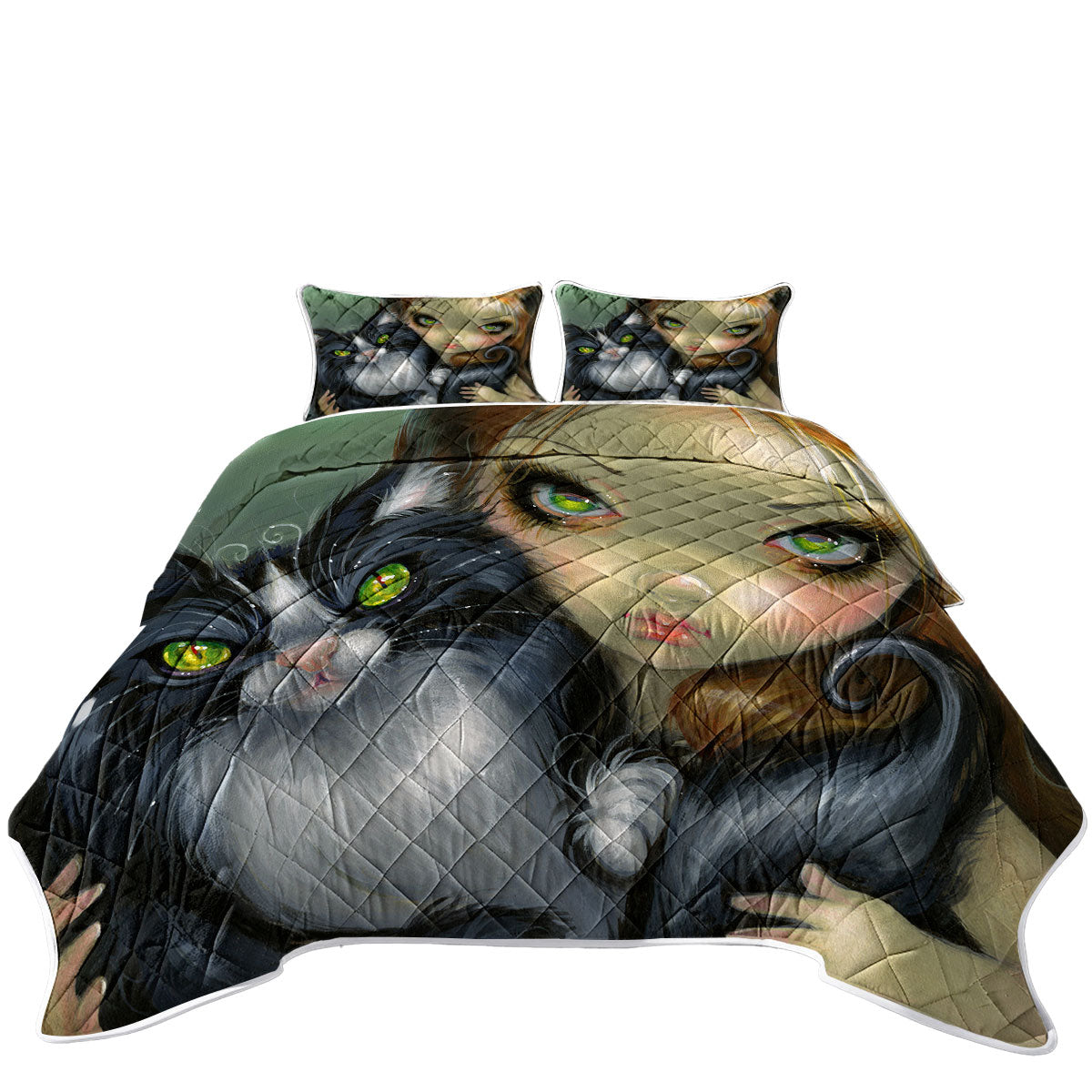 Buy Girl with Tricksy Tuxedo Cat Coverlet - MyDeal Australia