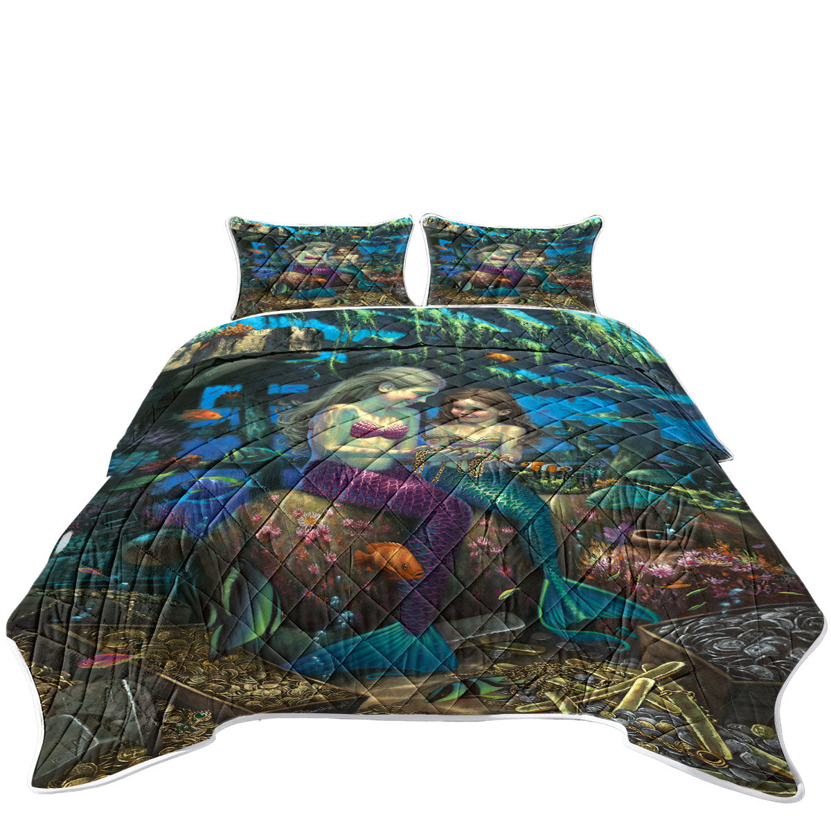 Buy Gold Treasure Girls Mermaids Angel of the Deep Coverlet - MyDeal ...