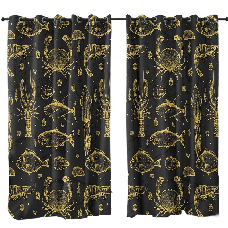 Buy Golden Seafood Fish Crab and Squid Curtain - Single / Set of Two ...