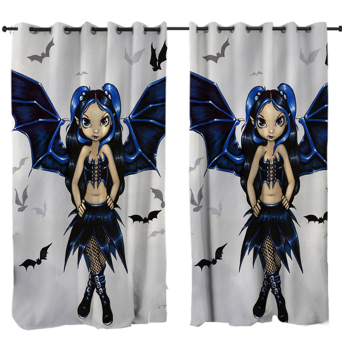 Buy Goth Bats Fairy Girl with Bat Wings Curtain - Single / Set of Two ...