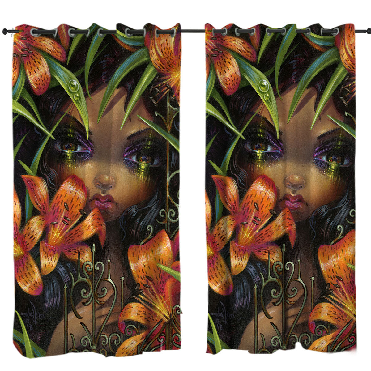Buy Gothic Art the Language of Flowers Tiger Lily Girl Curtain - Single ...