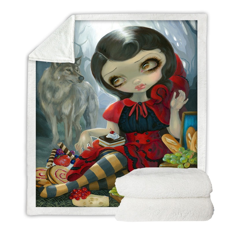 Buy Gothic Style Wolf and Red Riding Hood Picnic Throw Blanket - MyDeal