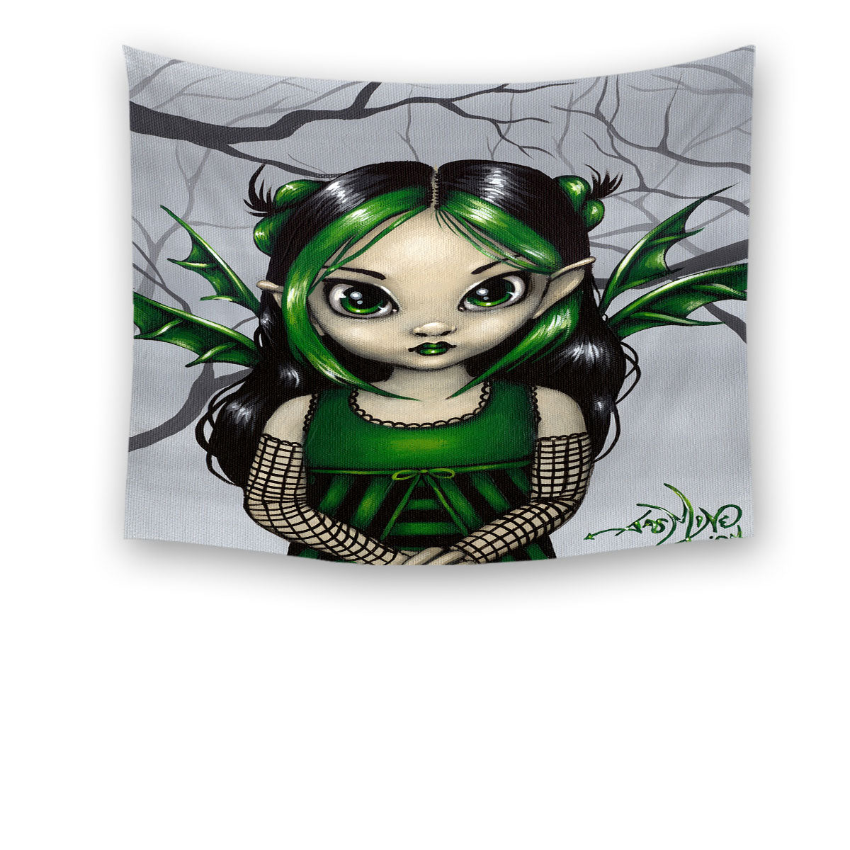 Buy Gothling Cute Green Goth Fairy in Misty Forest Tapestry - MyDeal ...