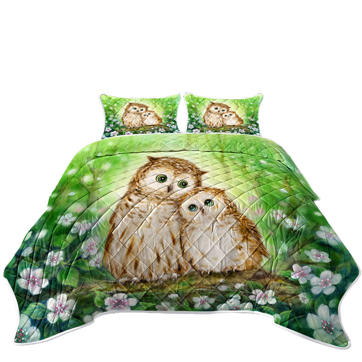 Buy Green Forest and Flowers Owls Cuddle Coverlet - MyDeal Australia